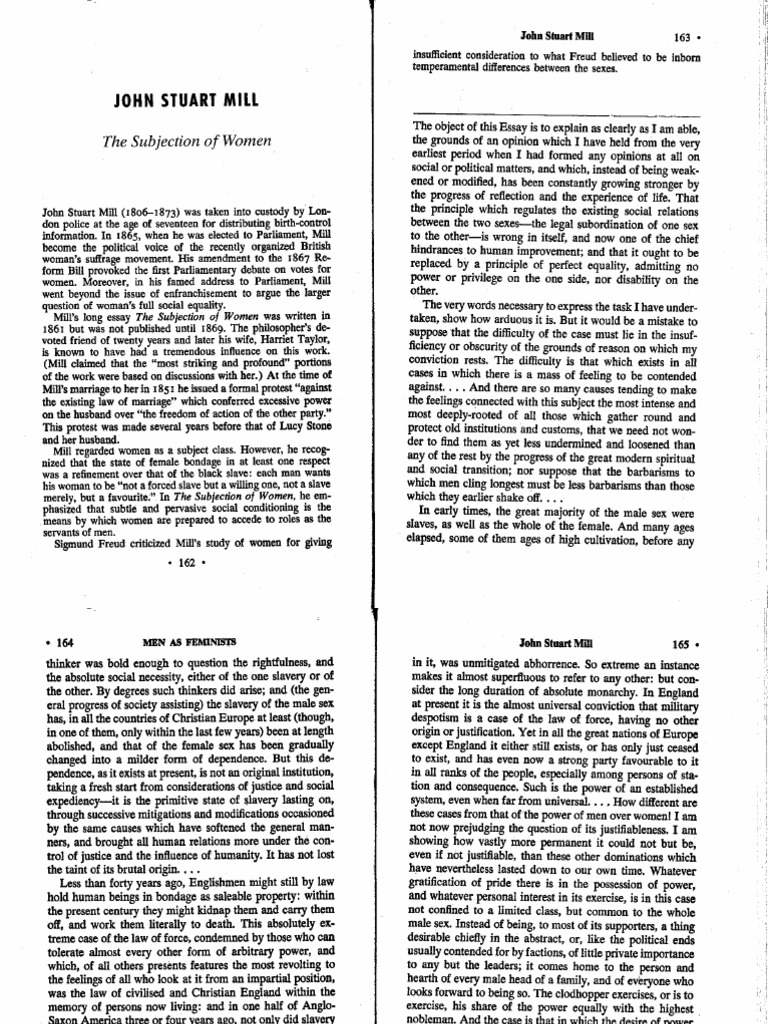 The Subjection of Women - John Stuart Mill | PDF