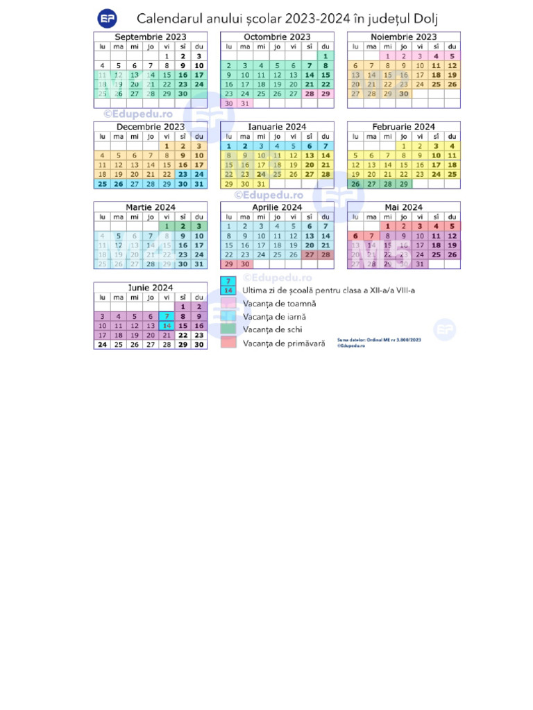 Calendar An Scolar 2023 2024 Dolj | PDF
