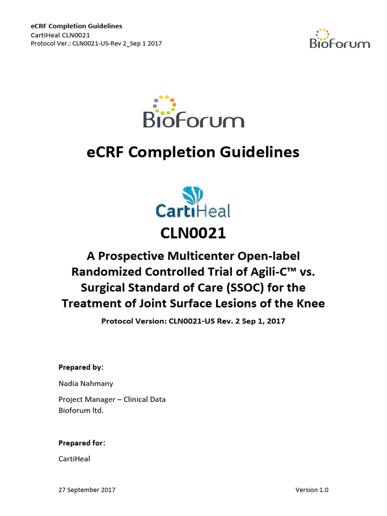 ECRF Completion Guidelines CartiHeal - CCLN0021 | PDF | Race And ...