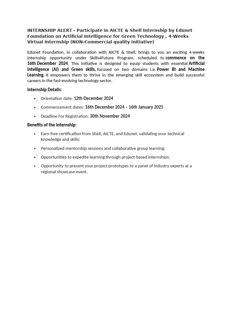 4 Weeks Virtual Intern in Artificial Intelligence (AI) and Green Skills - PowerBI and Machine ...