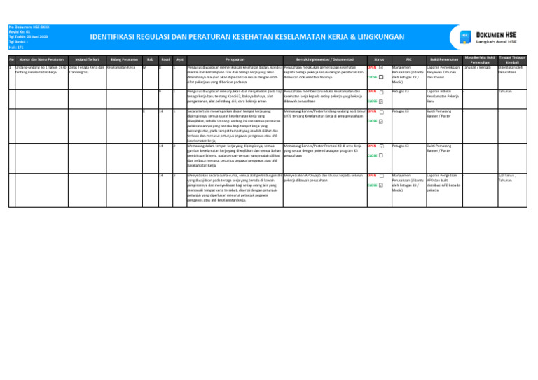 Form Indentifikasi Regulasi Dan Peraturan K3L | PDF