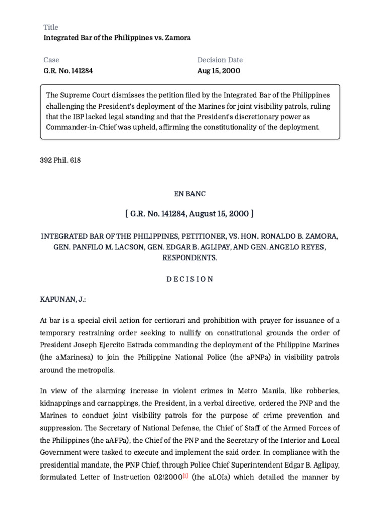 32 Integrated Bar of The Philippines vs. Zamora | PDF | Standing (Law ...