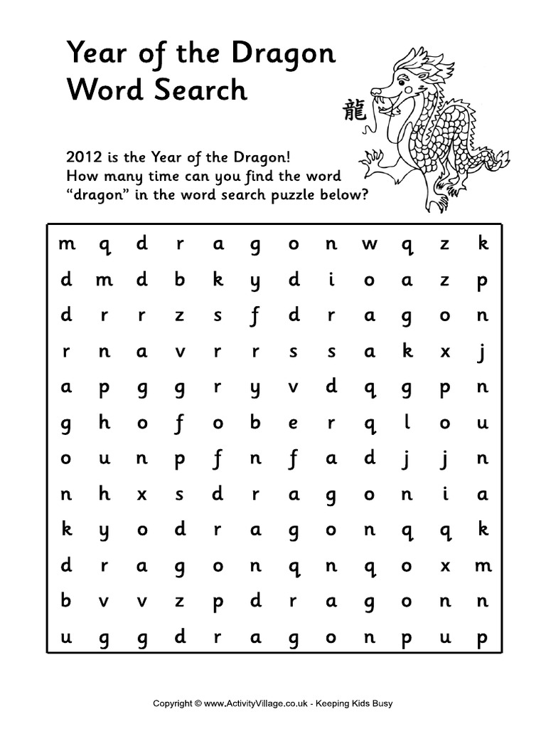 Year of The Dragon Word Search | PDF