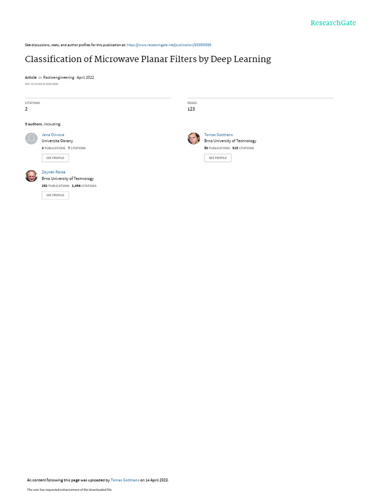 Classification of Microwave Planar Filters by Deep | PDF | Artificial Neural Network | Deep Learning