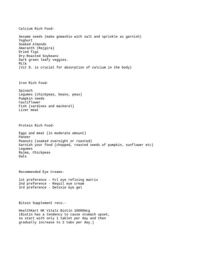 Food List For Good Skin | PDF | Cooking, Food & Wine