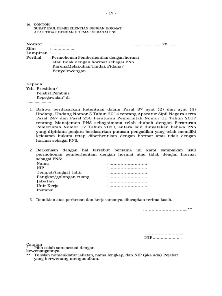 5 Contoh Surat Usul Pemberhentian Dengan Hormat | PDF | Olahraga & Rekreasi