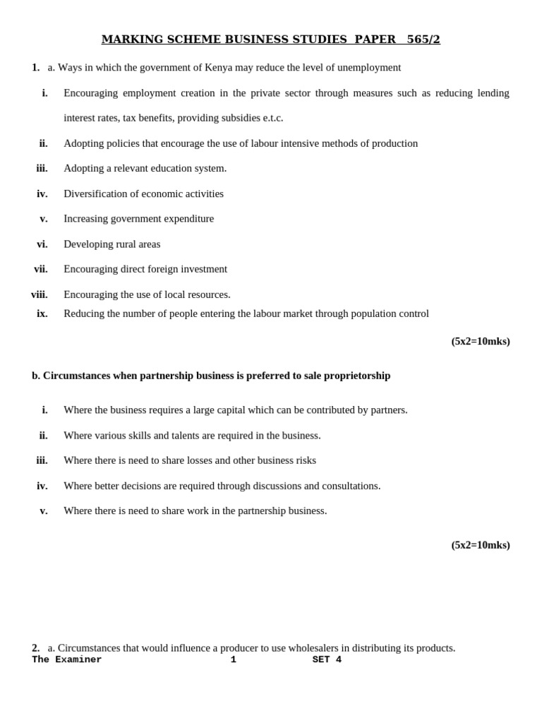 paper 2 marking scheme | PDF | Unemployment | Goods