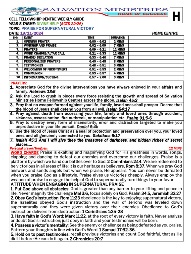 19TH Nov 2024 Fellowship Manual | PDF | Eucharist | Prayer