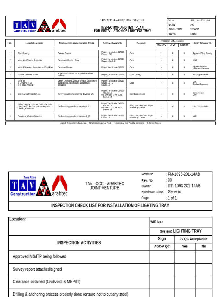 ITP 1093 201 14AB (Checklist) - Lighting Tray | PDF | Building Engineering
