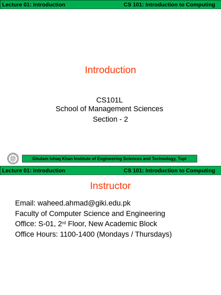 CS101 Intro for GIKI Students | PDF | Laptop | Personal Computers