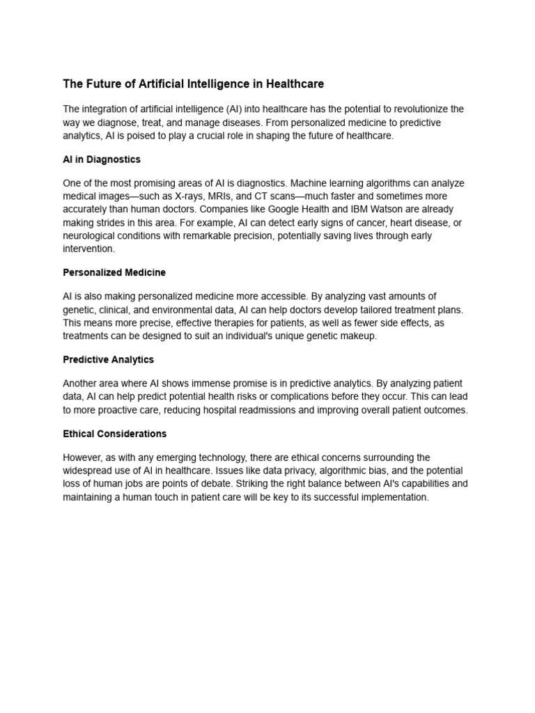 The Future of Artificial Intelligence in Healthcare | PDF