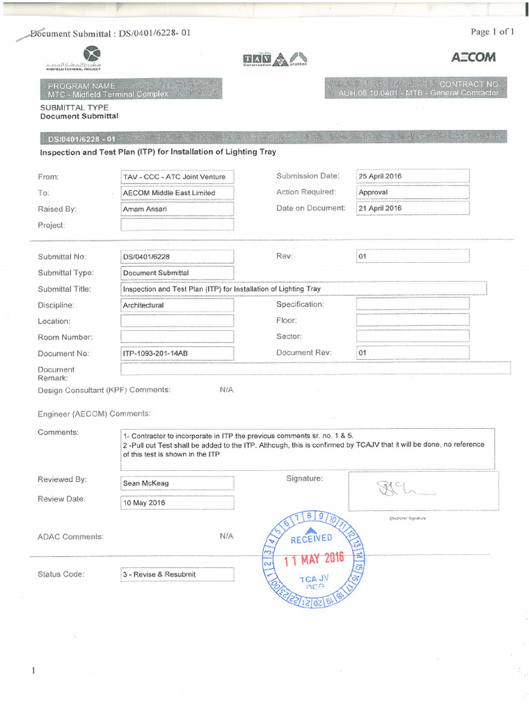 Lighting Tray ITP Approval | PDF