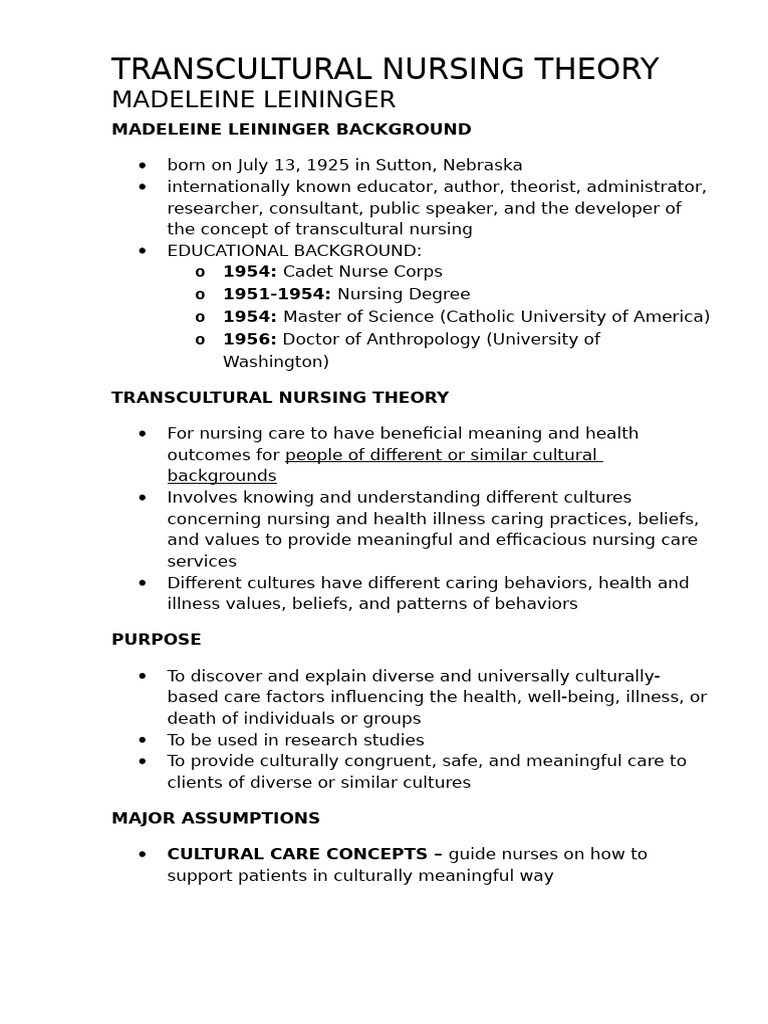 Transcultural Nursing Theory | PDF | Liberal Arts Education ...