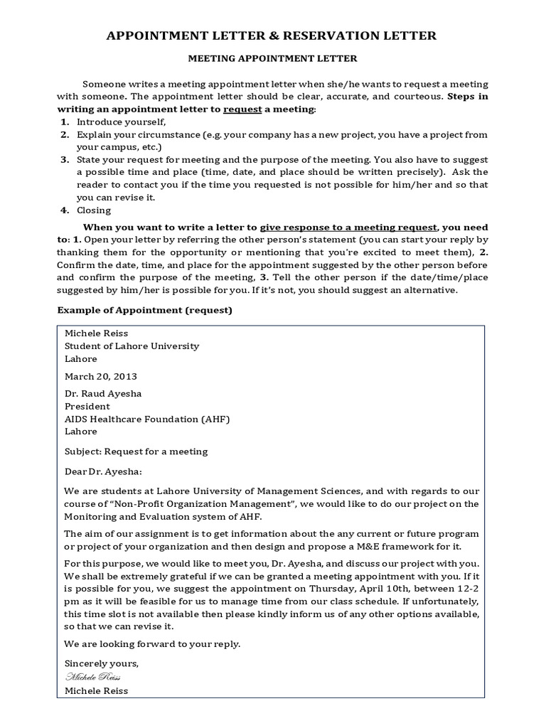 Meeting Appointment Letter & Reservation Letterv-1 | PDF | Career & Growth