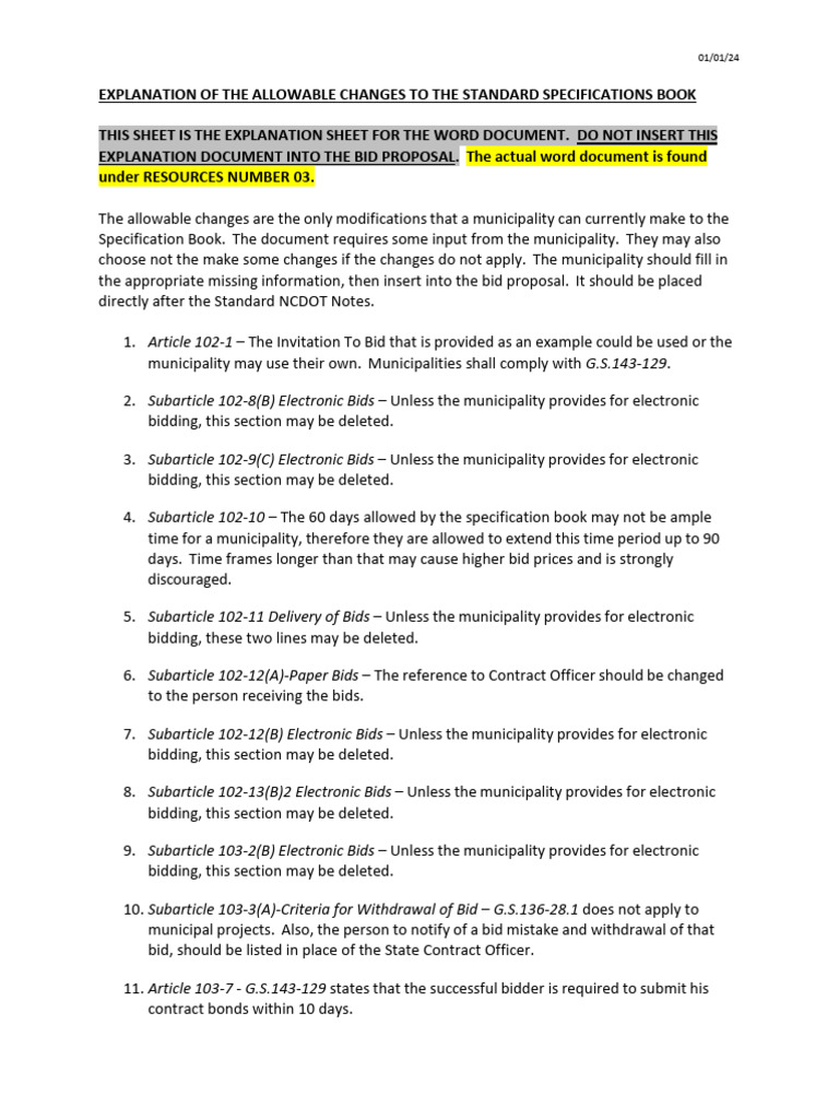 05 Explanation of Allowable Changes To Spec Book | PDF | Specification ...