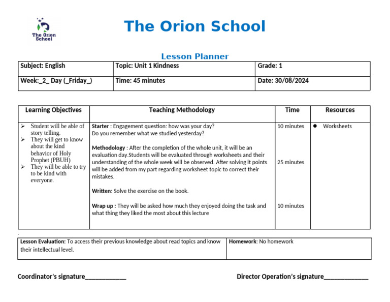 Planner Grade 1 | PDF