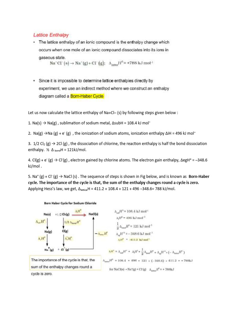 Lattice Enthalpy Calculation for NaCl | PDF