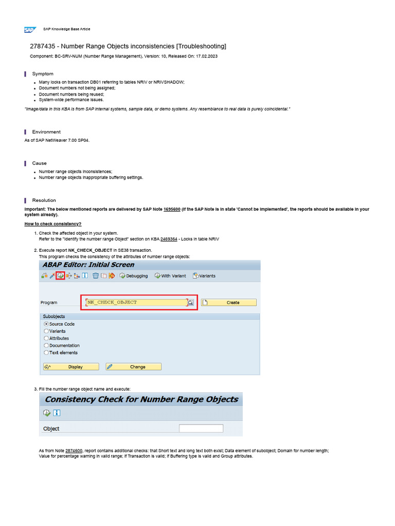 Number Range Objects Inconsistencies | PDF | Troubleshooting | Software