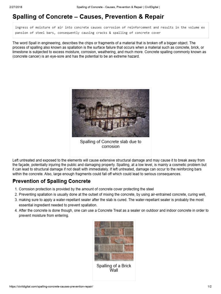 Spalling of Concrete - Causes, Prevention & Repair - CivilDigital | PDF ...