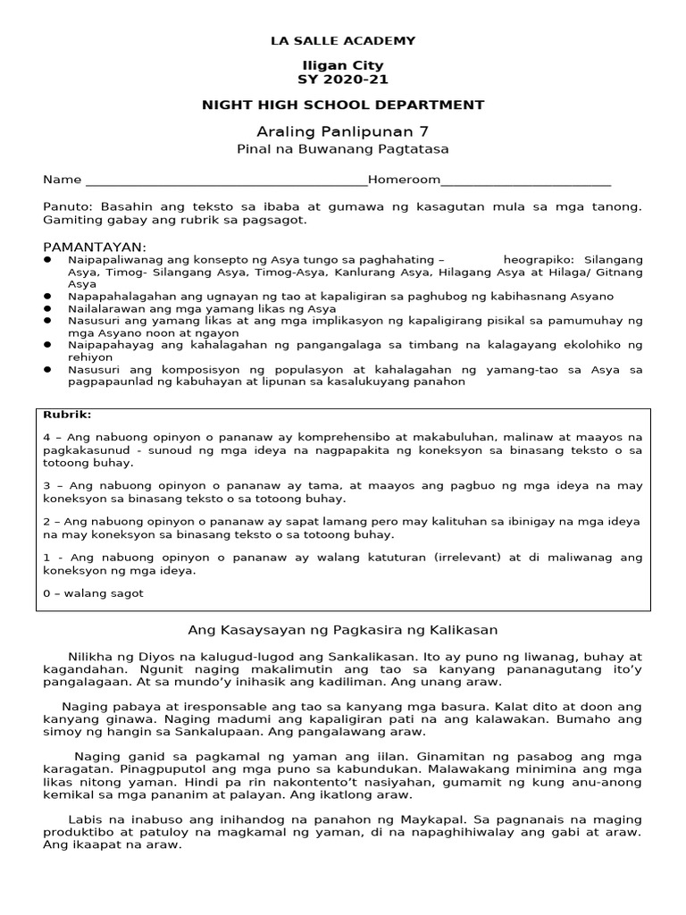 g7 1st Quarter Final Assessment | PDF