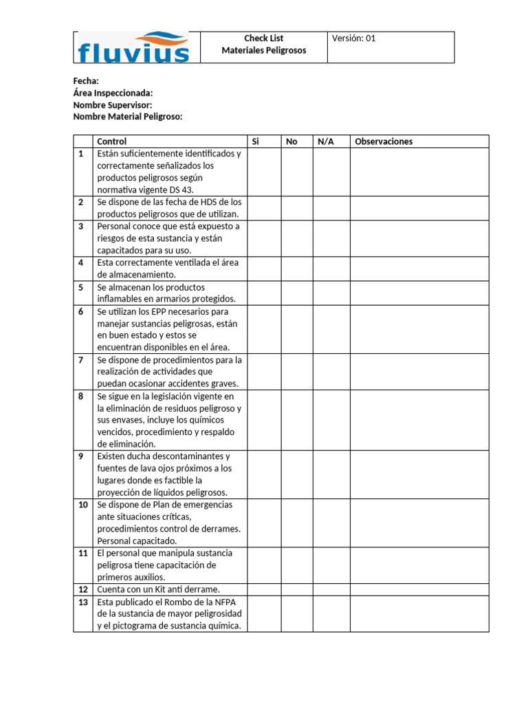 Check List Materiales Peligrosos | PDF | Mercancías peligrosas | La ...