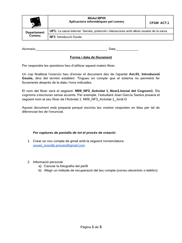Activitat1 Introducció Gsuite - v1 | PDF