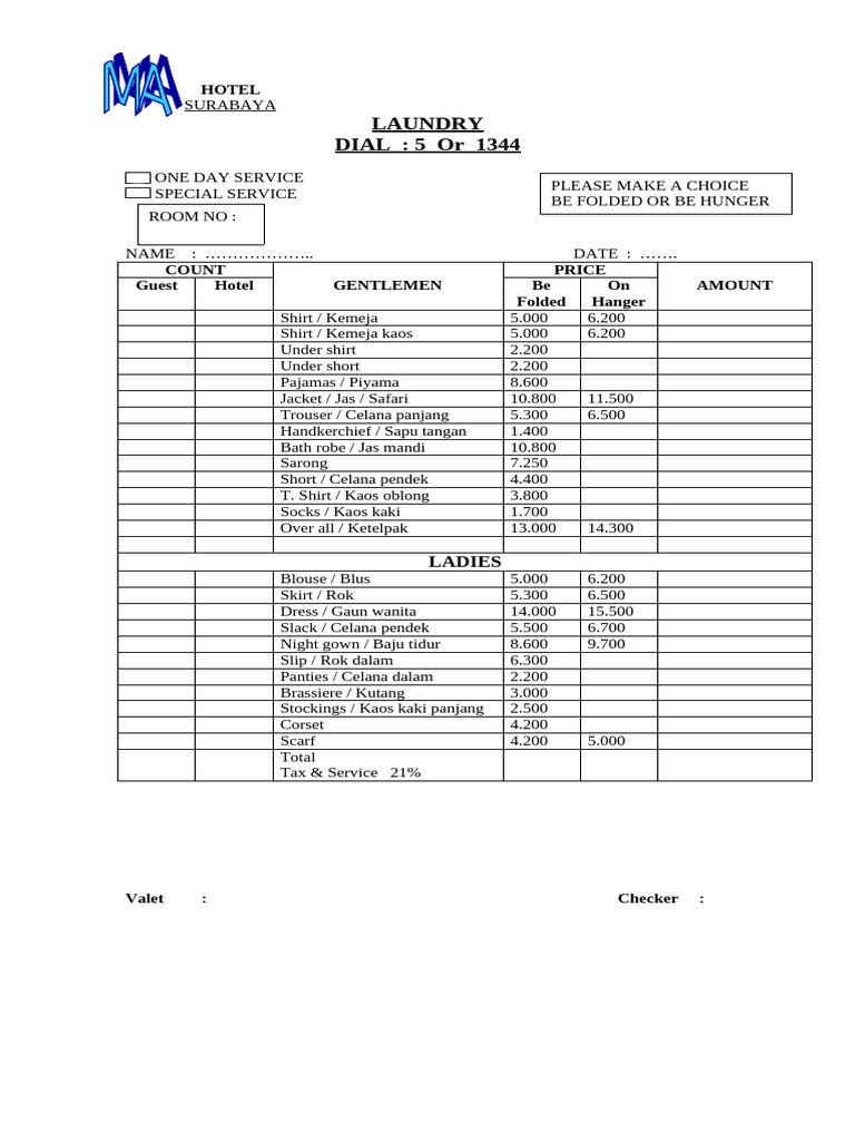 Laundry List & Dry Cleaning | PDF | Blouse | Clothing