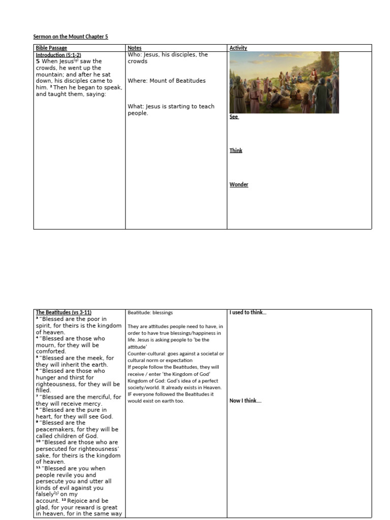 2022 Sermon On The Mount Chapter 5 Worksheet 1 | PDF | Beatitudes ...
