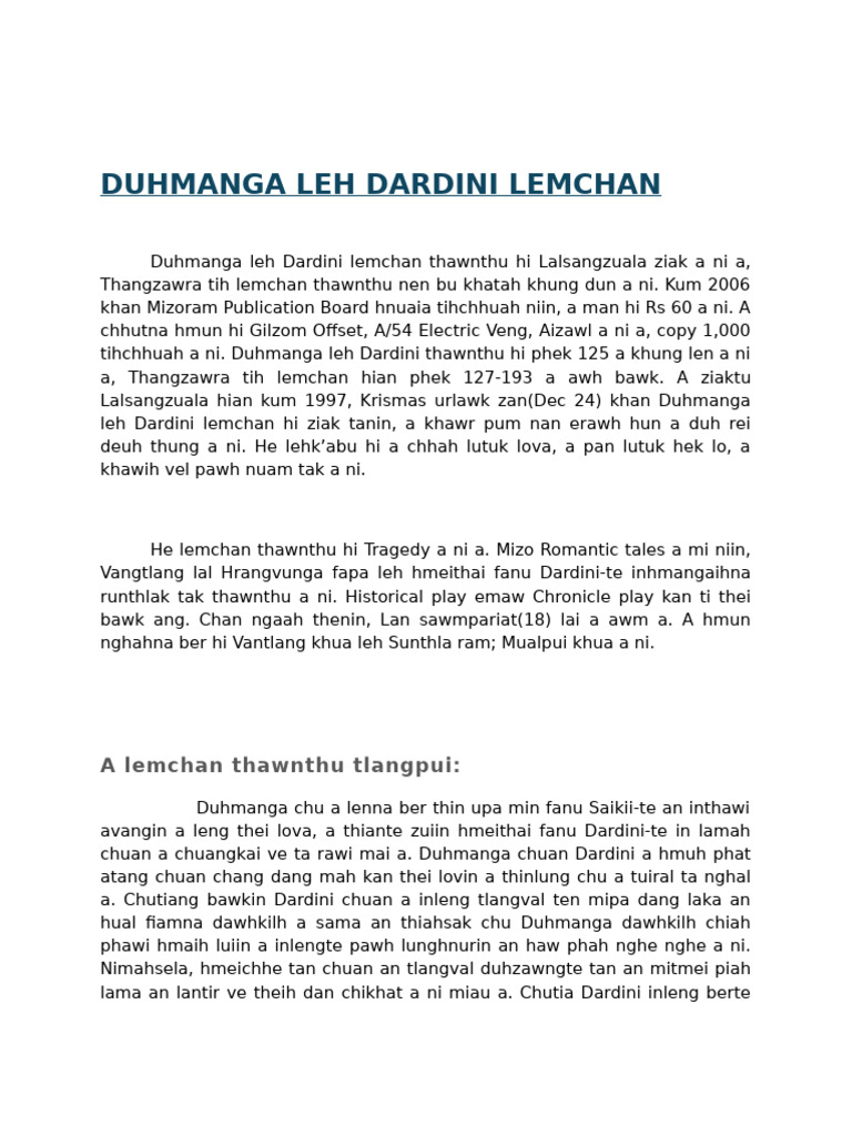 Duhmanga Leh Dardini | PDF