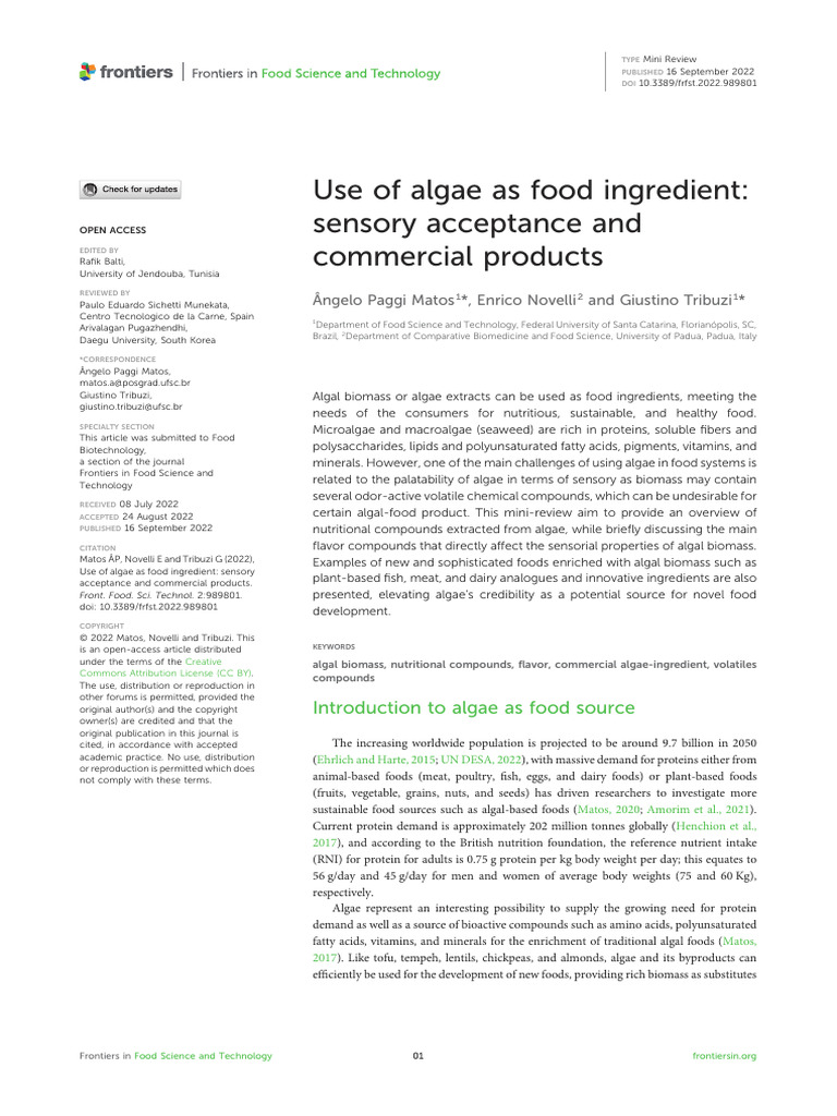 Use of Algae As Food Ingredient: Sensory Acceptance and Commercial ...