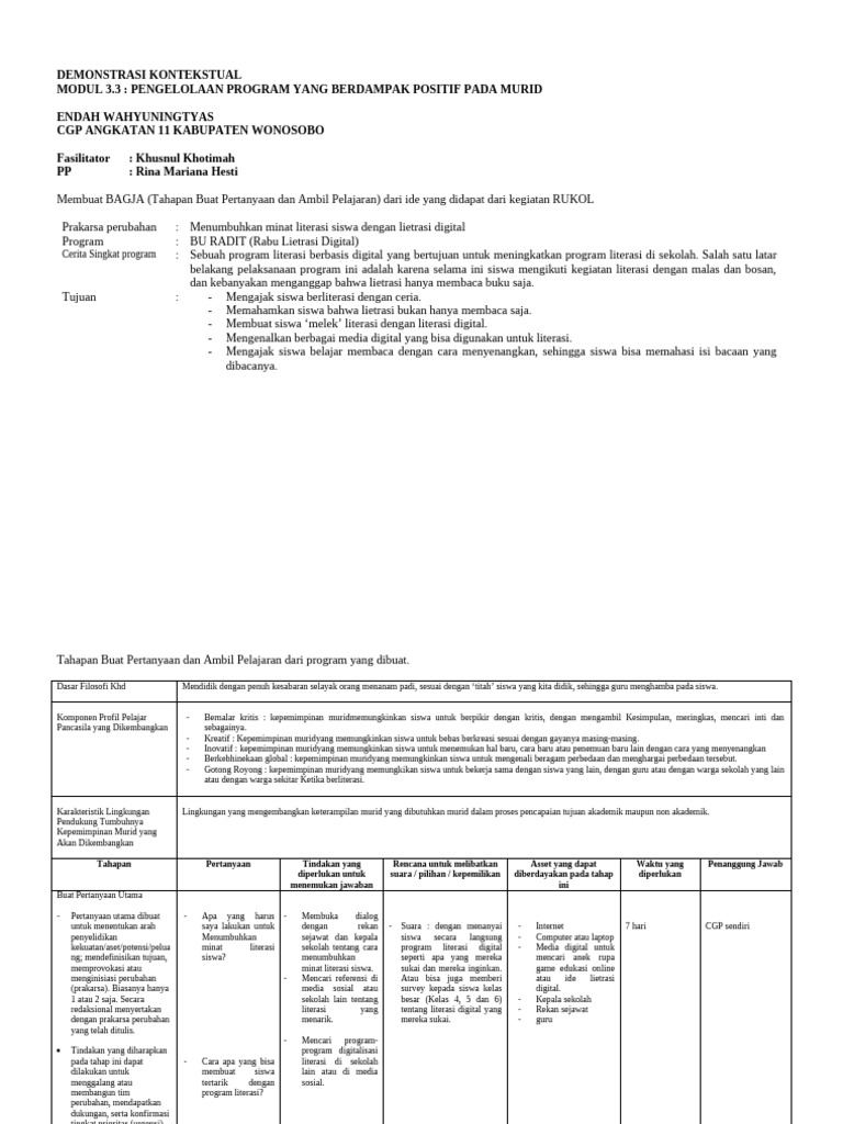 Contoh Format BAGJA Dekon 3.3 | PDF | Karier & Perkembangan