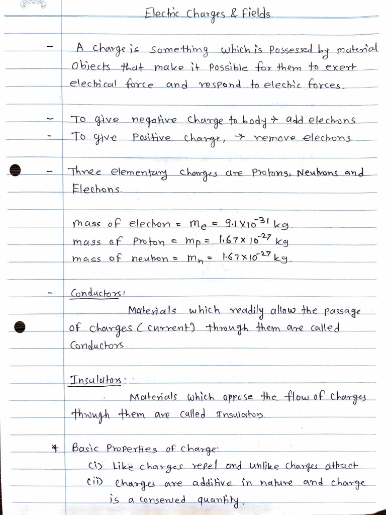 Electric Charges and Fields Notes (I) | PDF
