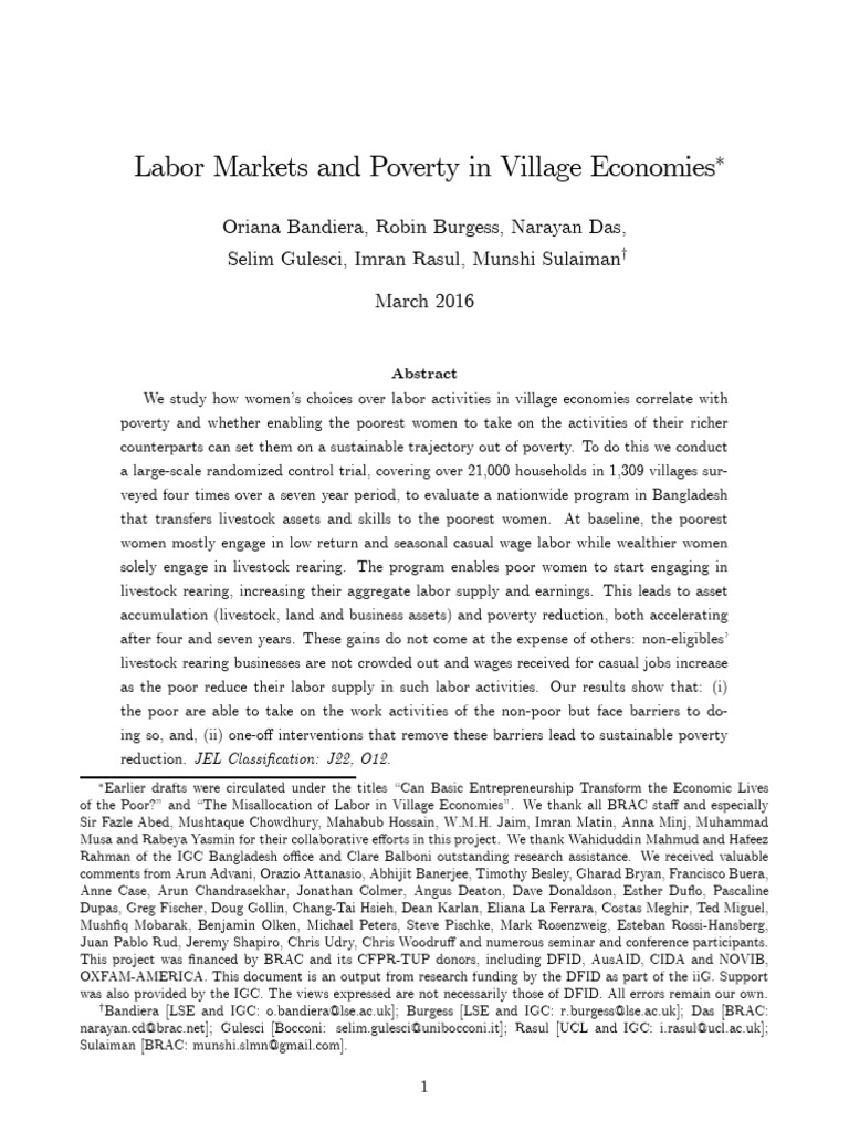 Bandiera Et Al Lab Markets Poverty 2017 | PDF | Labour Economics | Poverty