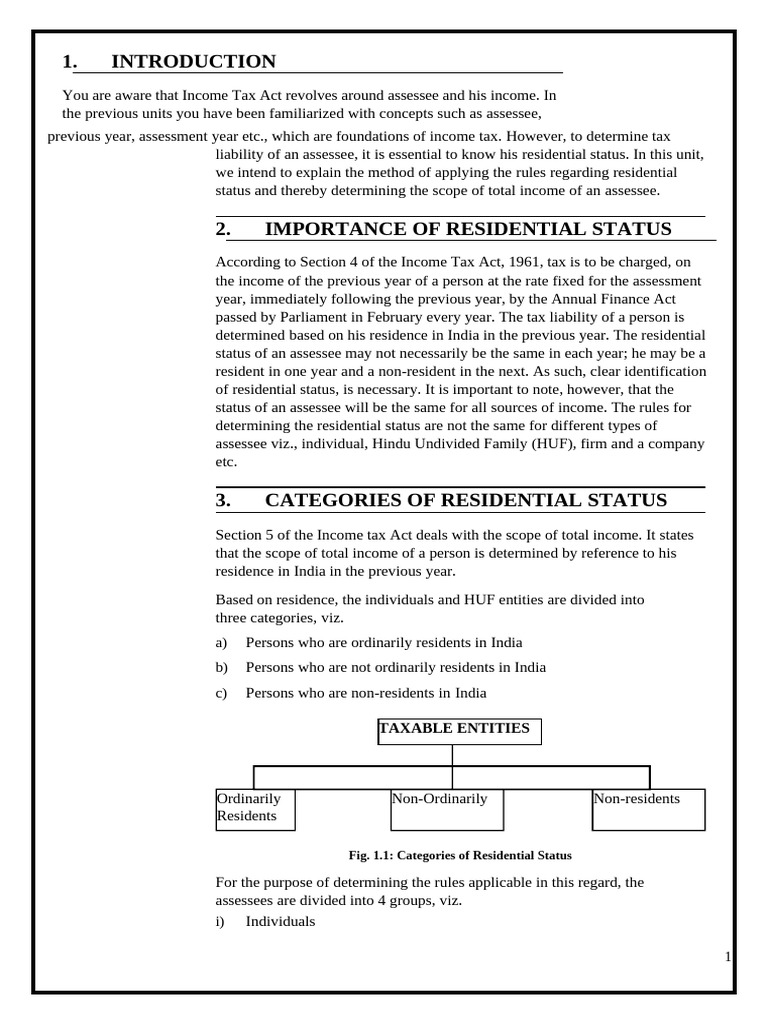 Residential Status - Unit - 1 | PDF | Income | Taxes