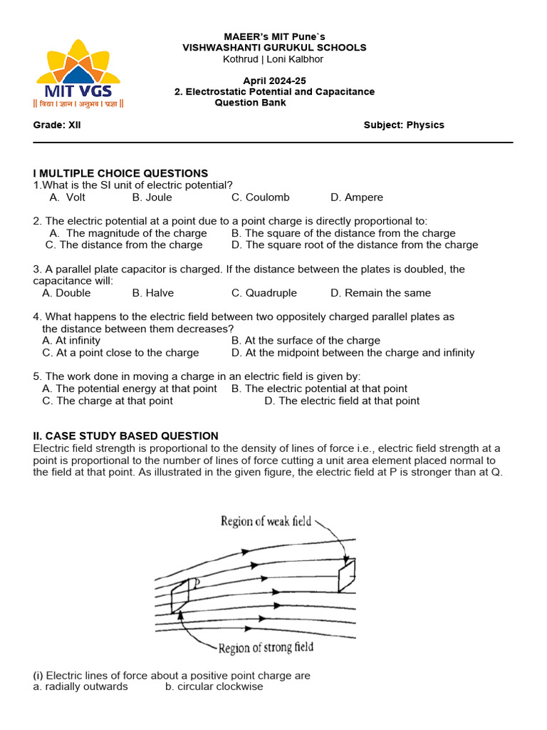 Grade - 12 - Physics - Ch-2 - Electrostatic Potential and Capacitance | PDF | Electric Field ...