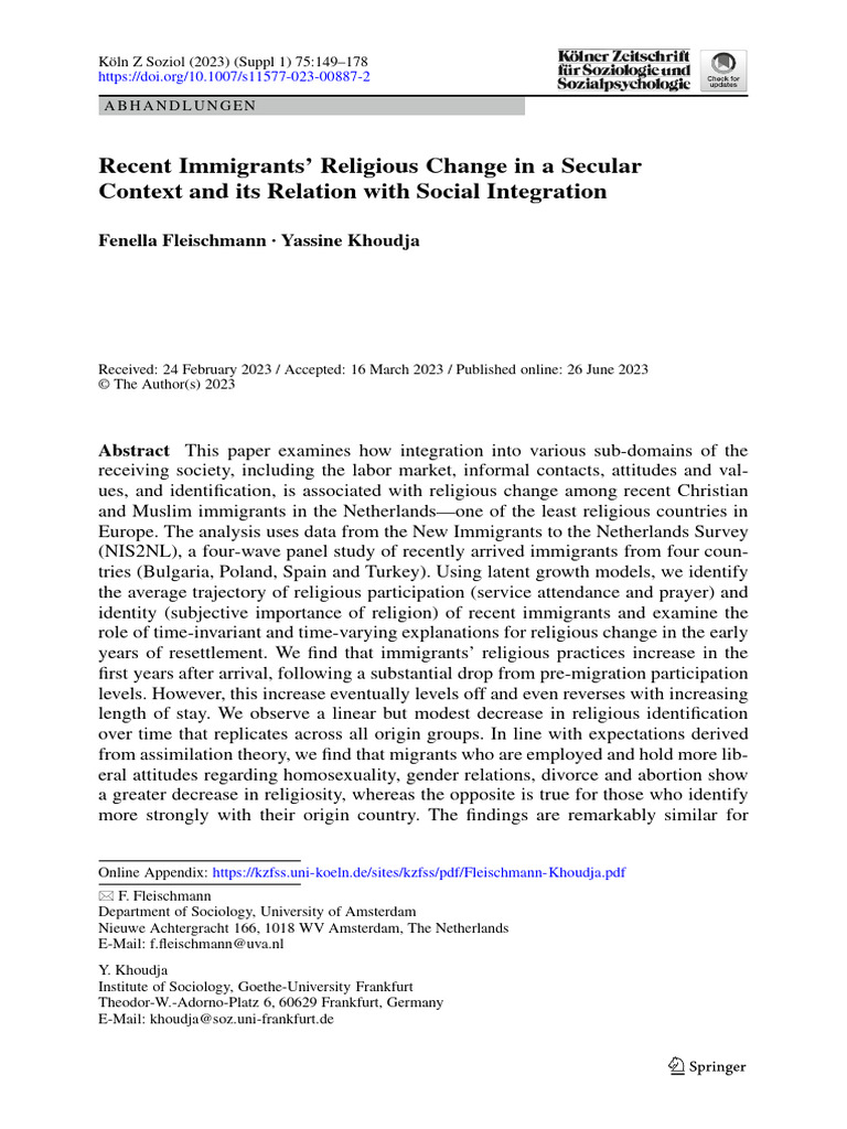 Recent Immigrants' Religious Change in A Secular Context and Its ...