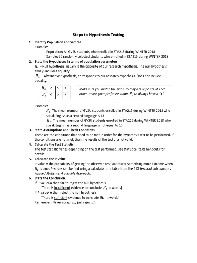 Steps To Hypothesis Testing | PDF