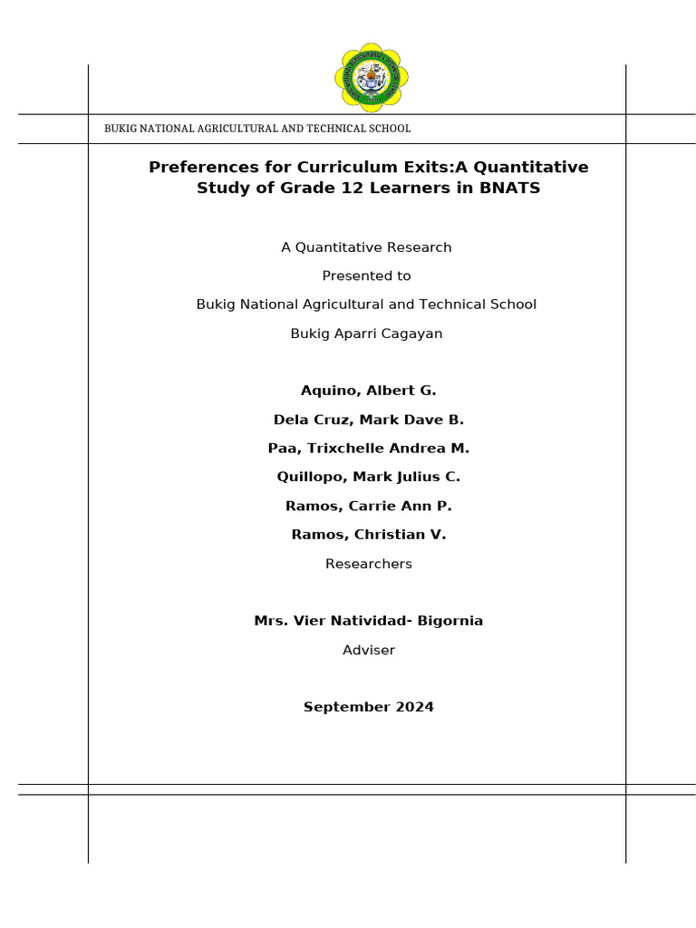 Grade 12 Curriculum Exit Preferences Study | PDF | Survey Methodology ...