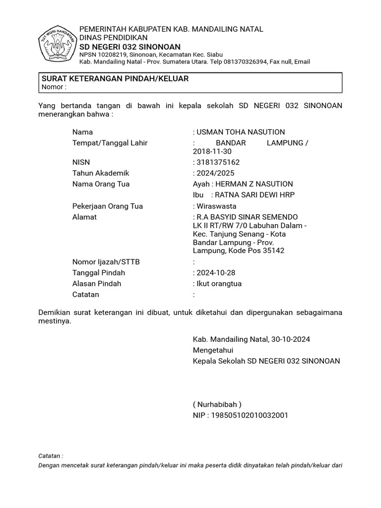 Surat Pindah Toha | PDF