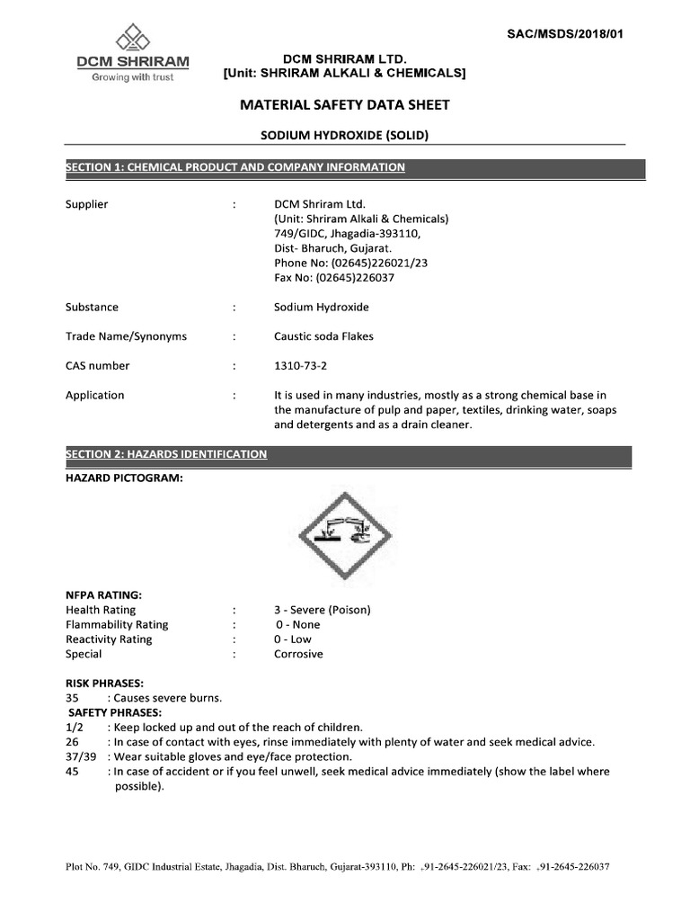 MSDS - Sodium Hydroxide | PDF