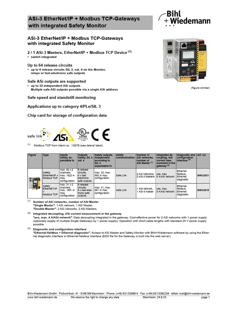 ASi-3 EtherNet/IP Modbus TCP Gateways | PDF | Computer Network ...
