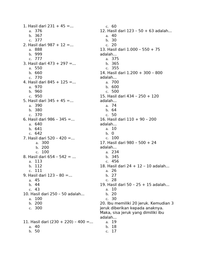 Soal Kelas 2 | PDF