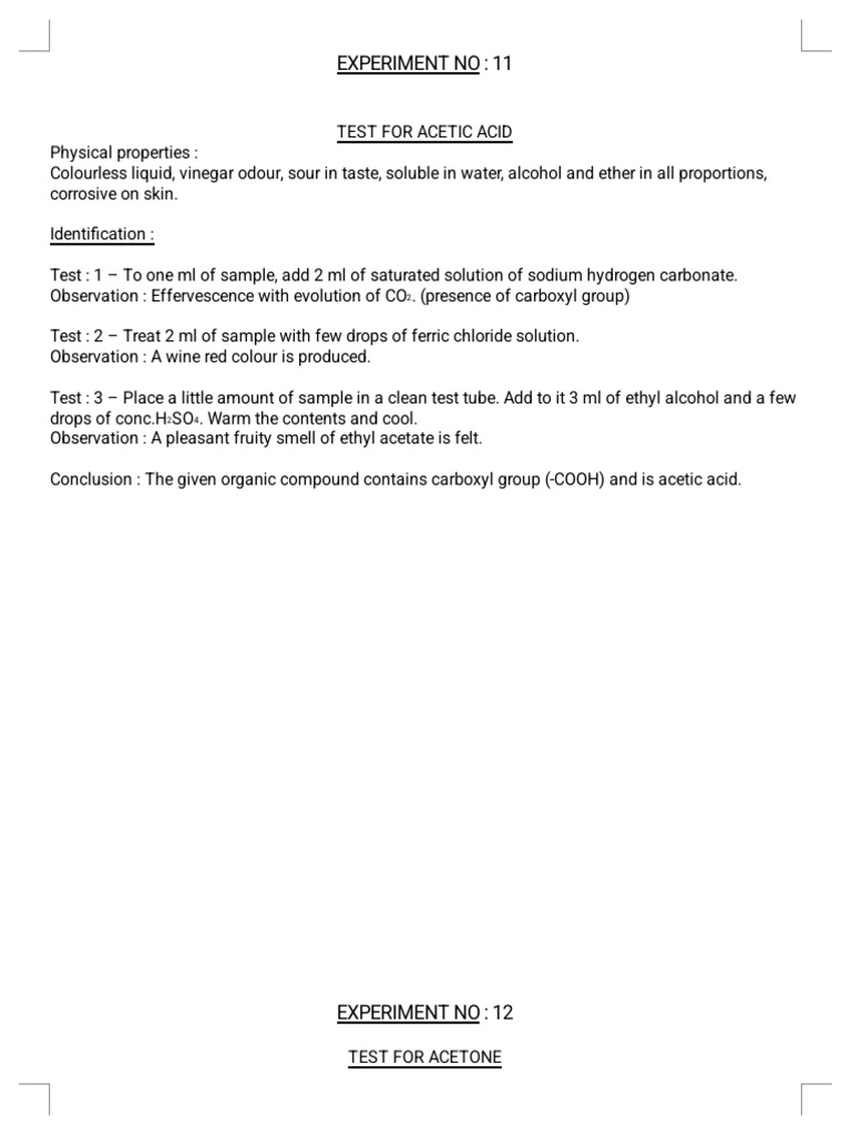 Chemistry Lab Tests Guide | PDF | Acetic Acid | Solubility