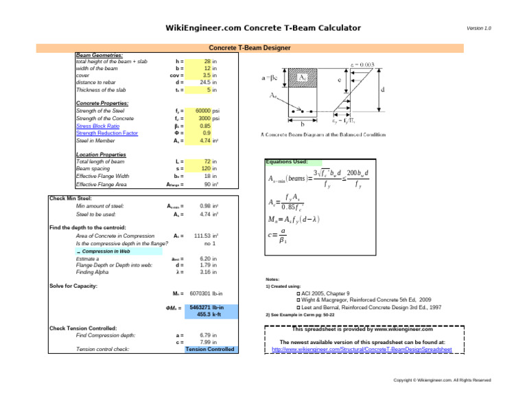 Concrete T-Beam Design Calculator | PDF | Building Materials ...