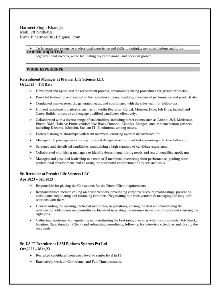Harmeet Singh Khanuja CV | PDF | Recruitment | Business
