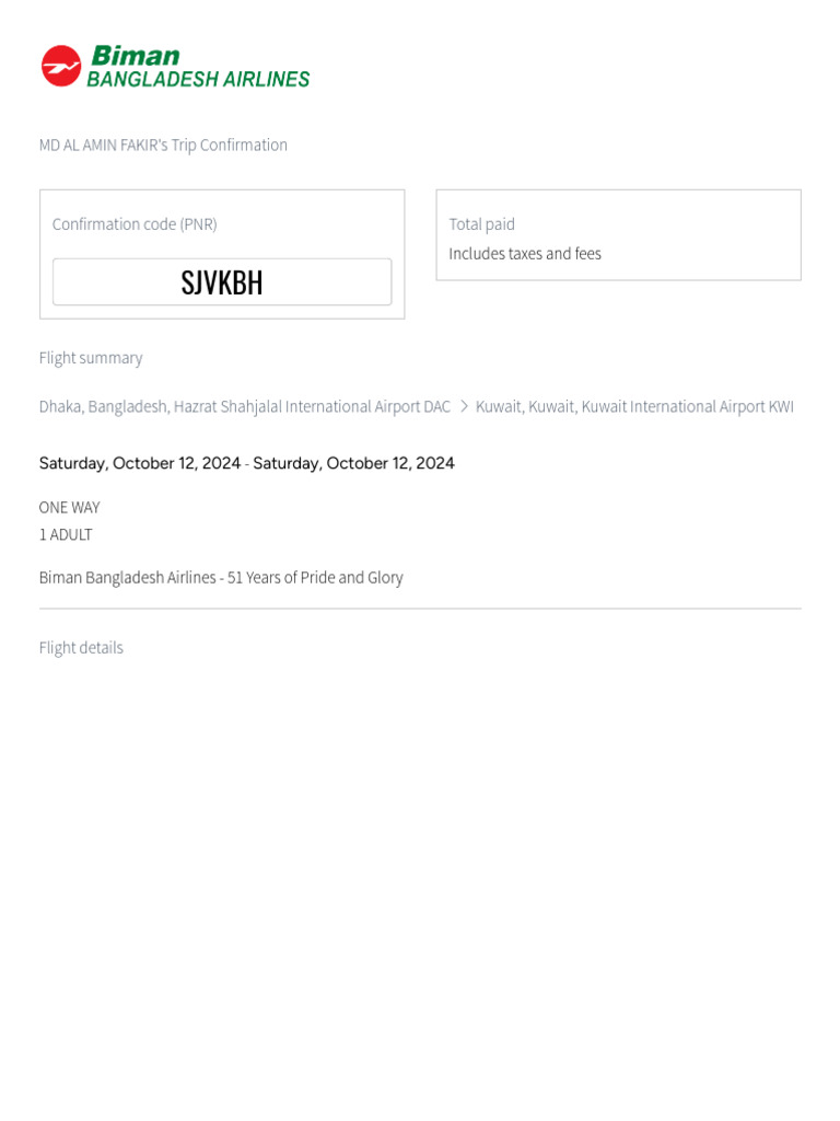 Biman Bangladesh Airlines - Print Confirmation | PDF