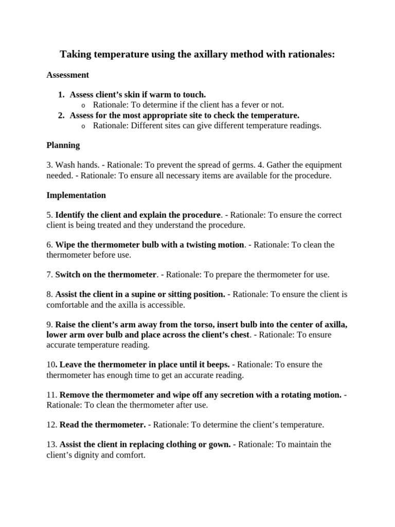 Axillary Temperature Measurement Guide | PDF