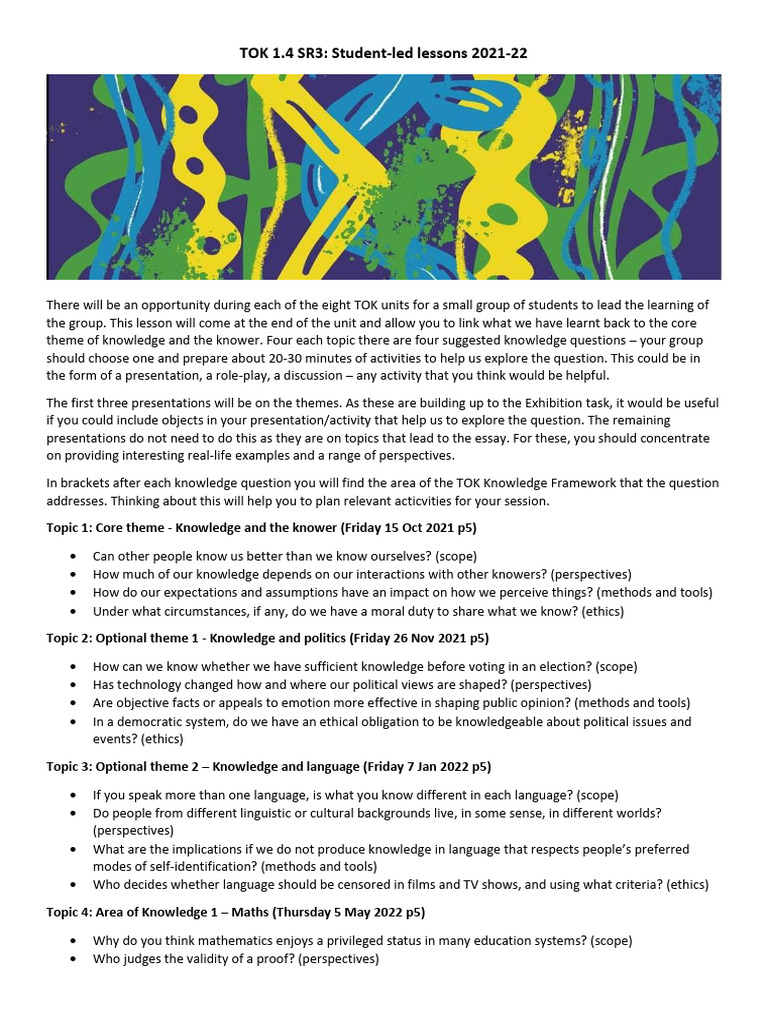 Student-Led Lessons (Allocations) | PDF | Science | Knowledge