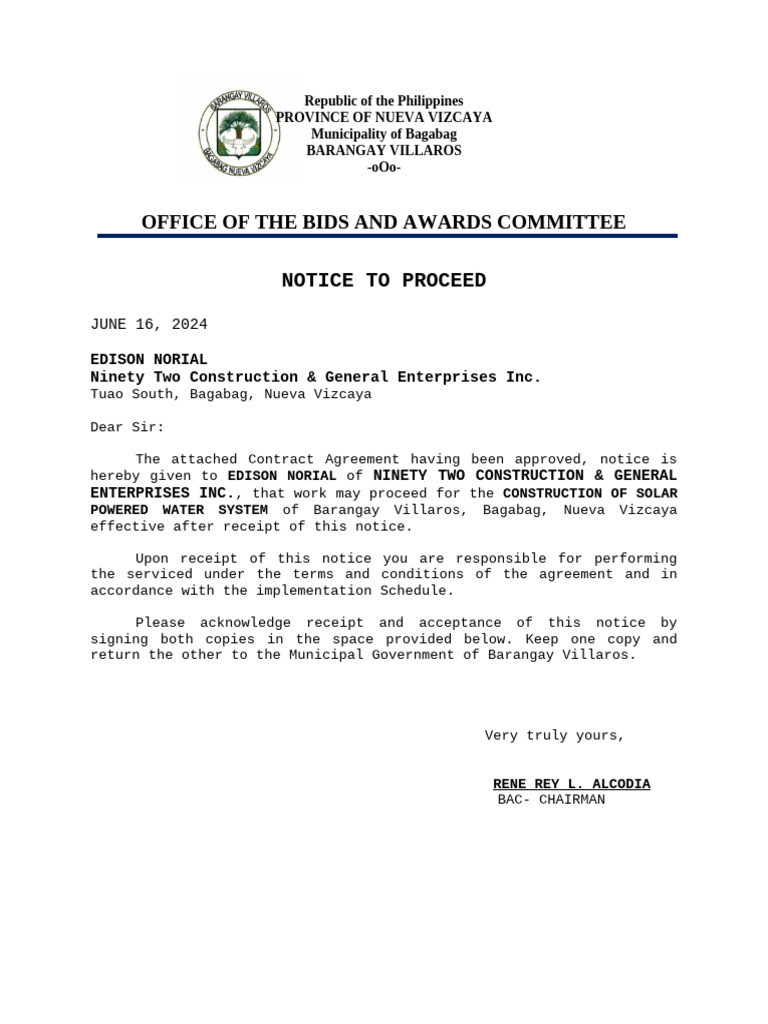 Notice to Proceed | PDF