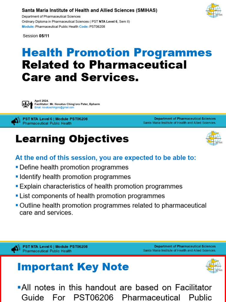 Session 5-Health Promotion Programmes Related To Pharmaceutical Care ...